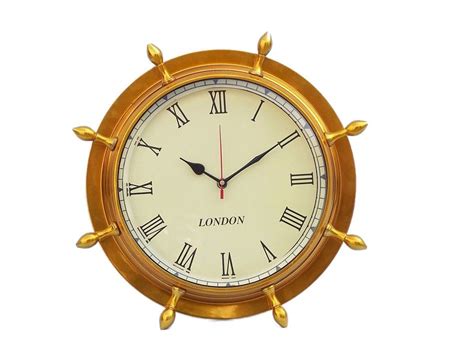 Buy Antique Brass Ship Wheel Clock 15 Inch Wholesale Nautical
