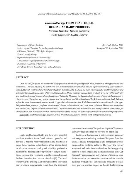 Pdf Lactobacillus Spp From Traditional Bulgarian Dairy