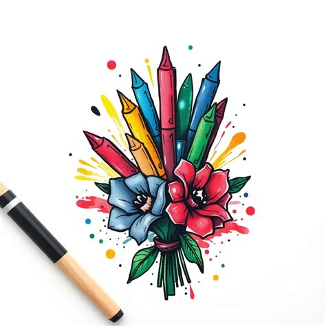 The Graffiti 蜡笔笔触 花束 可爱 颜色鲜明 像卡通 Tattoo Idea Tattoo Cook233