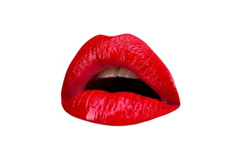Labio sexy boca femenina abierta labios con lápiz labial aislado sobre