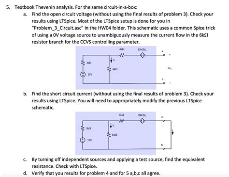 Textbook Thevenin Analysis For The Same Circuit In A Box A Find The