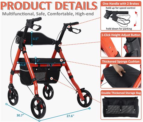 BlessReach Heavy Duty Rollator Walker Aluminum Rolling Walker For