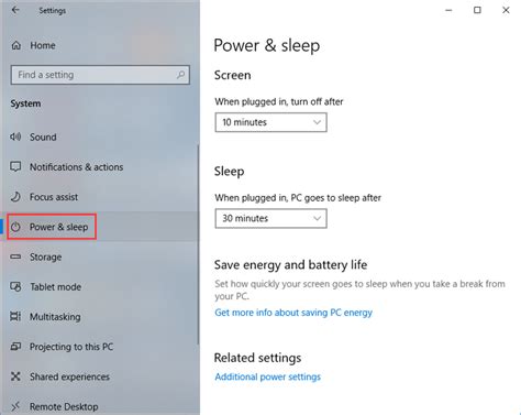 navigating the power and sleep option