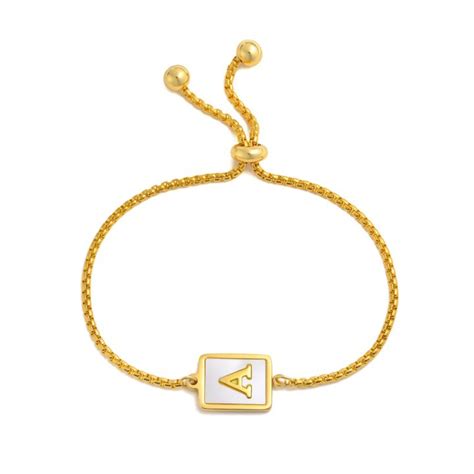 A Z Initial Bracelets For Womengold Color Stainless Steel Adjustable