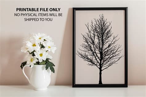 Minimalist Black and White Tree Art Branches Only Wall Decor Botanical İllustration Nature