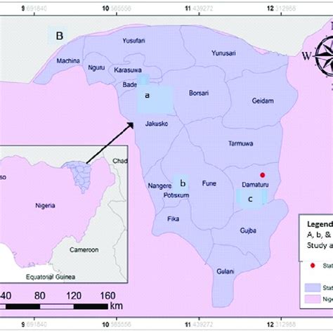 A Map Of Nigeria Showing Yobe State B Yobe State Showing The Three