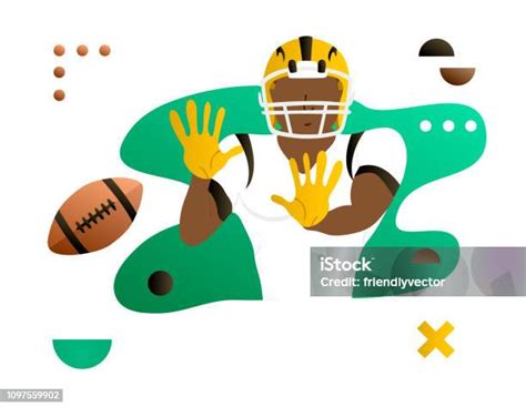 미국 Foorball 선수는 공을 잡기입니다 만화 문자입니다 크리에이 티브 벡터 일러스트 레이 션 미식 축구에 대한 스톡 벡터 아트 및 기타 이미지 Istock
