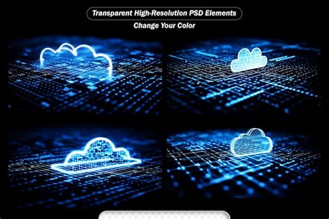 Premium Psd Technology Cloud Computing Set
