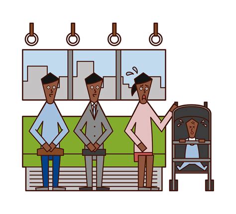 기차에서 울고있는 아기의 그림 무료 일러스트 소재집 Kukukeke