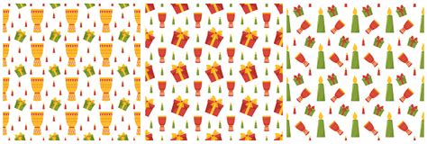 해피 콴자 홀리데이 아프리카 이음새가 없는 패턴 디자인 세트 템플릿 손으로 그린 만화 플랫 일러스트레이션에 축제 스타일 요소 12월에 대한 스톡 벡터 아트 및 기타 이미지