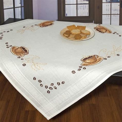 Kit De Broderie Cafè Kit Complet Avec Nappe Pré Dessinée À Broder Kit