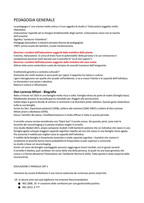 Appunti Lezione Pedagogia Generale PEDAGOGIA GENERALE La Pedagogia E Una Scienza Molto Antica