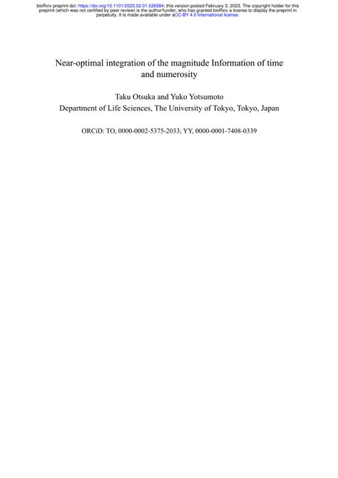 Pdf Near Optimal Integration Of The Magnitude Information Of Time And Numerosity