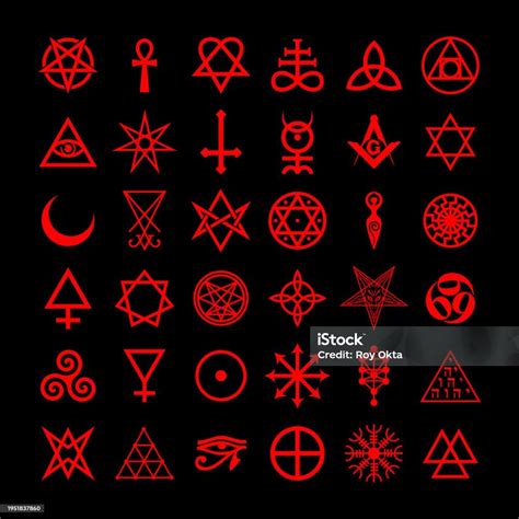 Vetores De Satanic Symbols Medieval Occultism Magic Stamps Sigils Keys