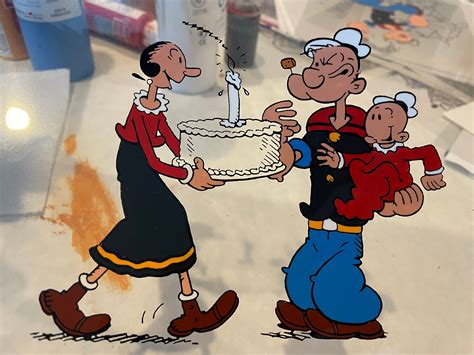 Popeye Olive Oil And Sweet Pea Hand Painted Animation Cel Art