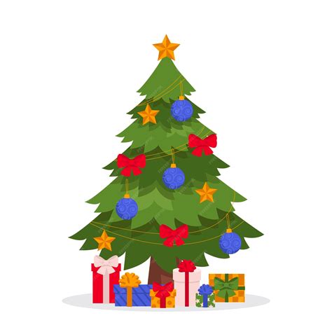 Hermoso árbol De Navidad Decorado Con Bolas Arcos Y Estrellas Hay Regalos Debajo Del árbol