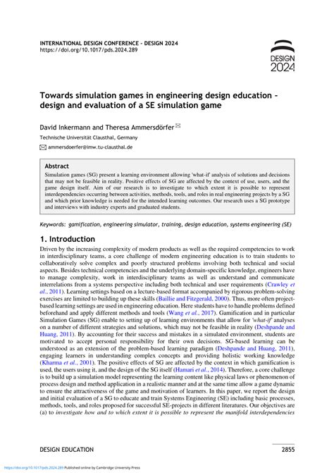 Pdf Towards Simulation Games In Engineering Design Education Design And Evaluation Of A Se