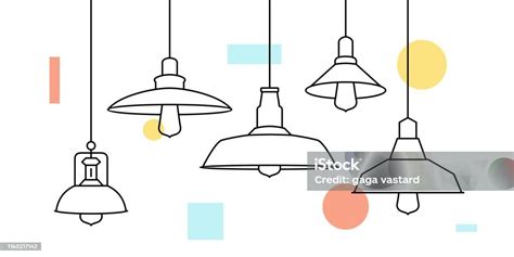 산업 로프트 금속 펜던트 빛 매달려 램프 편집전 전구 조명 벡터 아이콘 일러스트 라인 가구 0명에 대한 스톡 벡터 아트 및 기타 이미지 0명 가구 금속 Istock