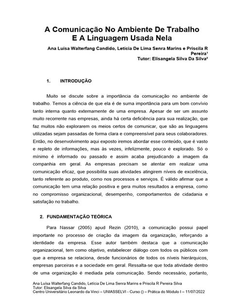 Paper Comunicação No Ambiente De Trabalho Pdf Comunicação
