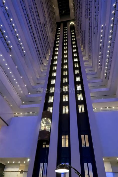 The Towering Interior Lobby Of The Hilton Hotel In Brisbane Australia