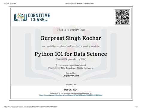 Python Datascience Numpy Apis Certificateachievement Gurpreet Singh Kochar