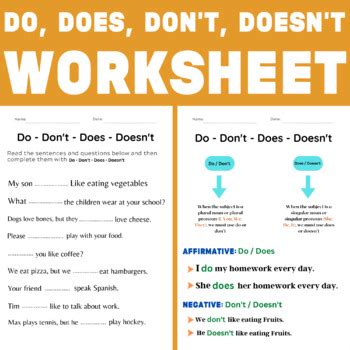 Results For Does And Doesn T Worksheets Tpt