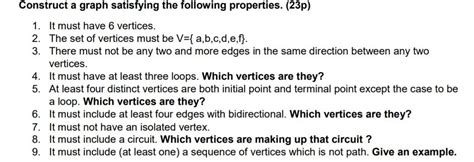 Solved Construct A Graph Satisfying The Following Chegg Com