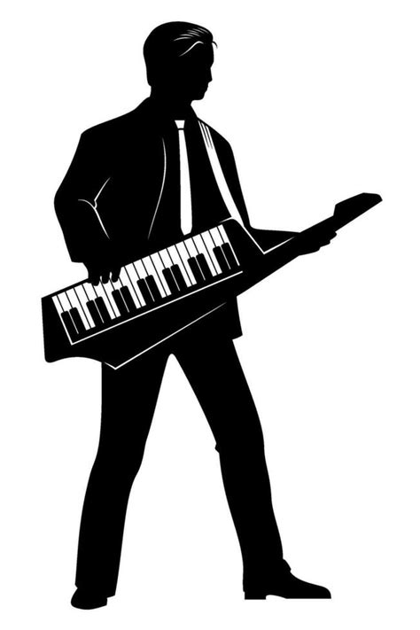 Silhouette Of Man Playing On A Keytar Vector Clipart Isolated On White