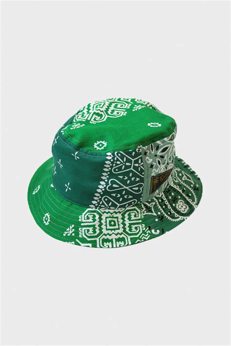 Kapital Bandana Patchwork Bucket Hat Short Brim Green Canoe Club