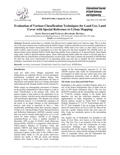 Pdf Evaluation Of Various Classification Techniques For Land Use Land Cover With Special