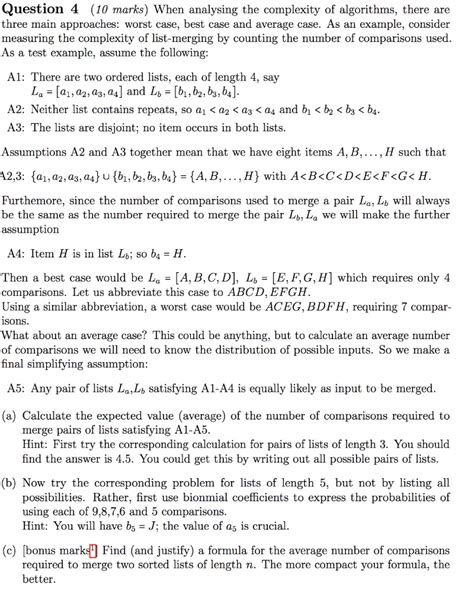 Solved Question 4 10 Marks When Analysing The Complexity