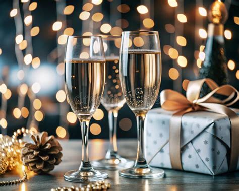 Glasses Of Champagne Sparkle Generative Ai Stock Illustration