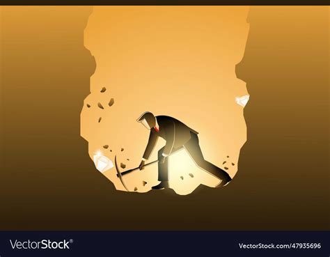 Business Concept Businessman Digging With Pickaxe Vector Image