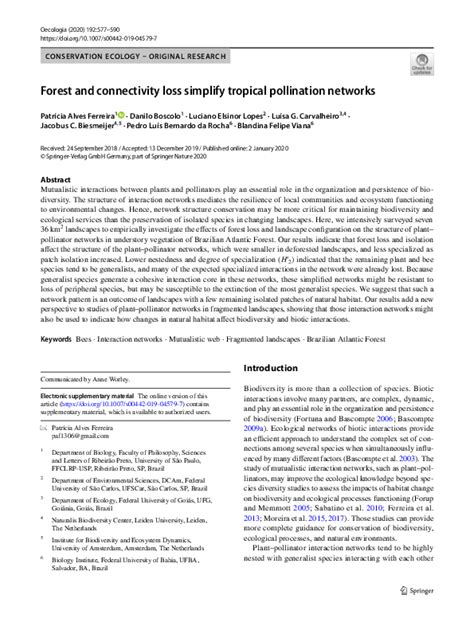 Pdf Forest And Connectivity Loss Simplify Tropical Pollination Networks