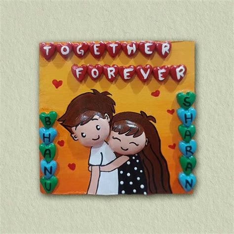 Buy Personalized Cute Pebble Art Wooden Fridge Magnet For Couples
