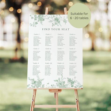 Floral Table Chart Templates Etsy