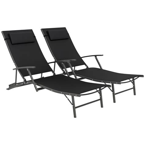 Outsunny Set Of 2 Folding Sun Loungers For Garden 4 Positions