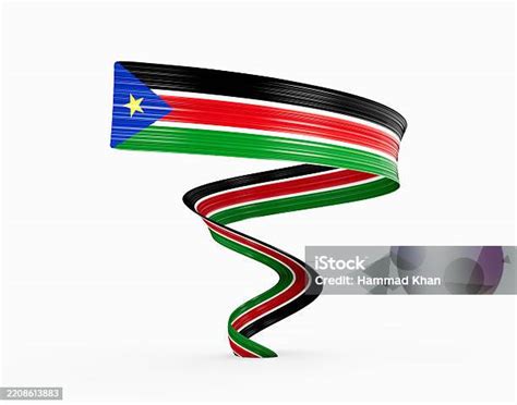 남 수단의 3d 국기 3d 반짝이는 흔들리는 리본 깃발 흰색 배경 3d 그림 0명에 대한 스톡 사진 및 기타 이미지 0명