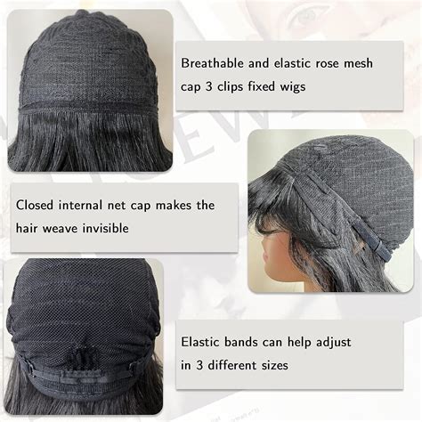Luxemelan Black Long Wavy Synthetic Bang Wig Ocean Wavy Machine Wig