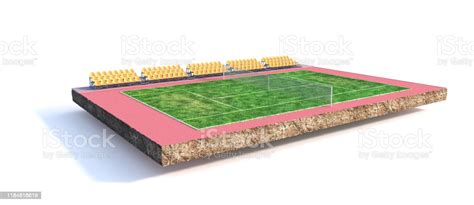스포츠 개념입니다 흰색 배경에 지상 격리의 조각에 축구 장 3d 일러스트레이션 3차원 형태에 대한 스톡 사진 및 기타 이미지