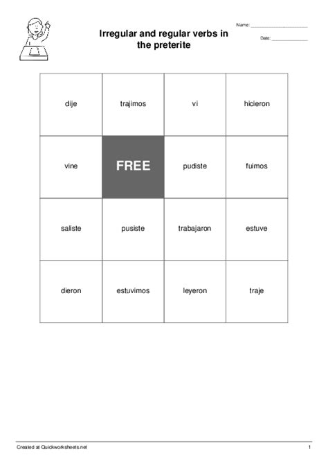 Irregular And Regular Verbs In The Preterite Bingo Sheet