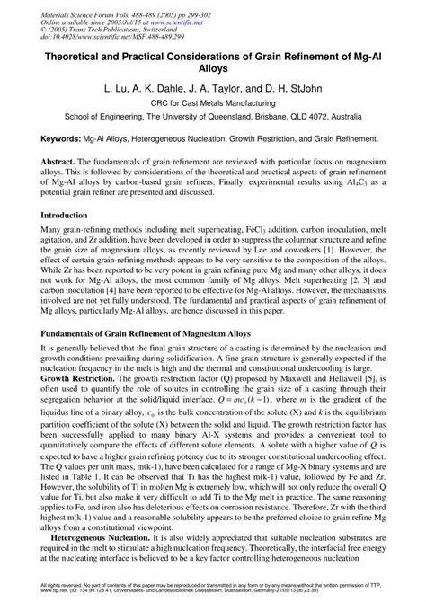 Pdf Theoretical And Practical Considerations Of Grain Refinement Of Mg Al Alloys Dokumen Tips