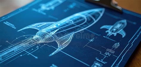 Blueprint Of A Rocket Project Design On Clipboard Technical Drawing
