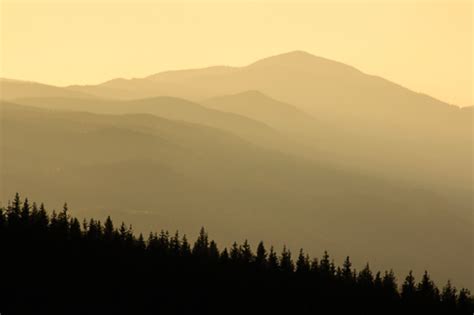 산과 바위 실루엣의 층 위의 새벽 하늘의 따뜻한 그라데이션 어두운 로키산맥과 오렌지색 일출 하늘이 있는 생생한 알프스 풍경 바위