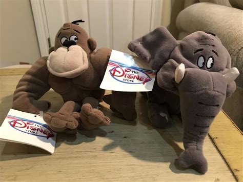 Disney Store George Of The Jungle Ape And Elephant 8 Bean Bag Plush W