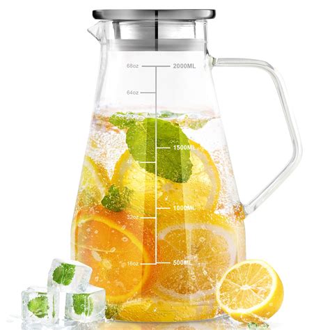 Glass Pitcher With Lid Hihuos 68oz Water Pitcher With Precise Scale