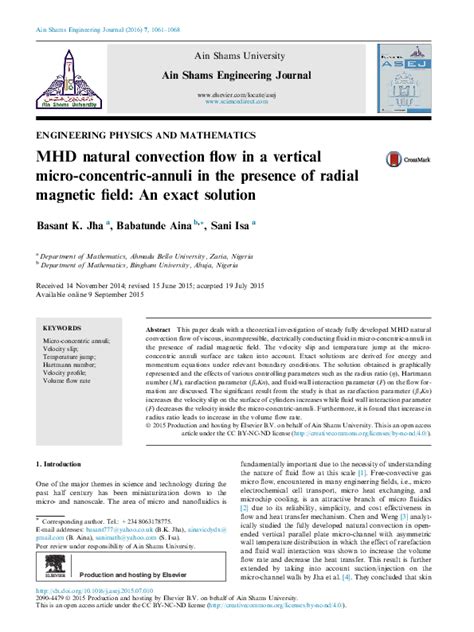 Pdf Mhd Natural Convection Flow In A Vertical Micro Concentric Annuli In The Presence Of