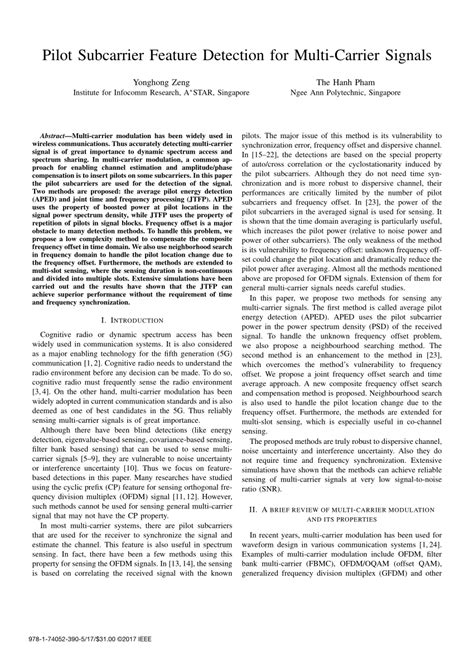 Pdf Pilot Subcarrier Feature Detection For Multi Carrier Signals