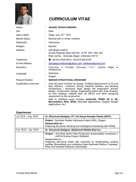Cv Agung Teguh Wibowo Senior Structural Designer Pdf Nature