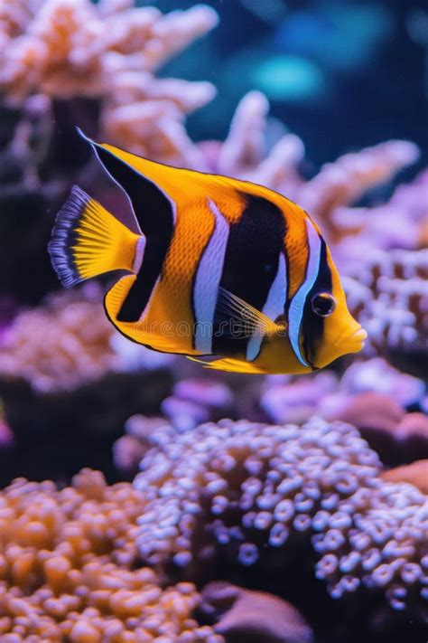 Vibrant Orange And Black Striped Fish Swimming Gracefully Among